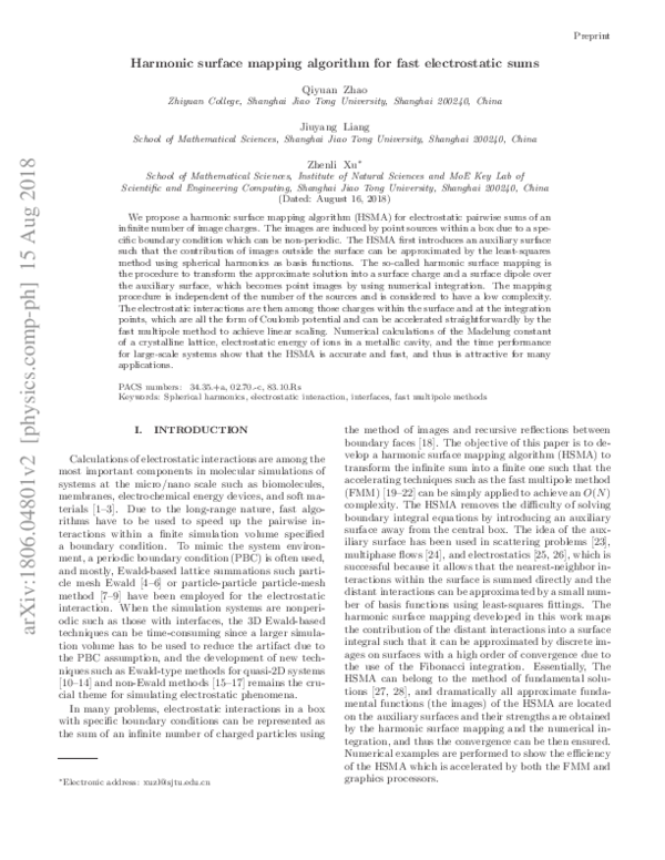 (PDF) Harmonic surface mapping algorithm for fast electrostatic sums