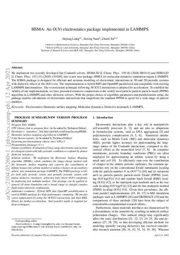 (PDF) HSMA: An O(N) electrostatics package implemented in LAMMPS