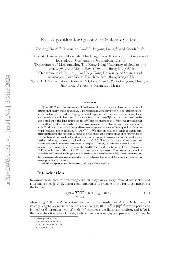 (PDF) Fast Algorithm for Quasi-2D Coulomb Systems