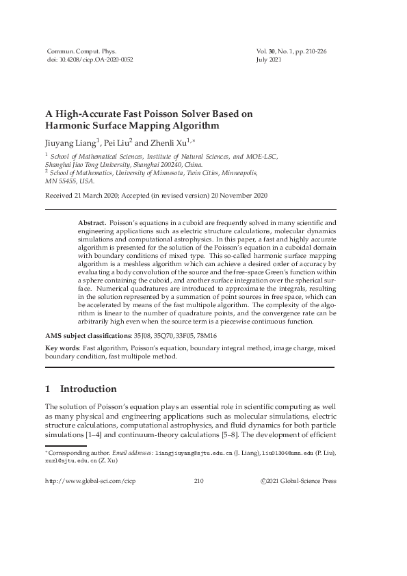 (PDF) A High-Accurate Fast Poisson Solver Based on Harmonic Surface Mapping Algorithm