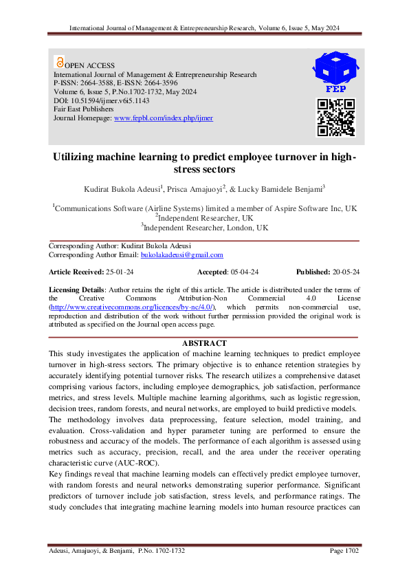 (PDF) Utilizing machine learning to predict employee turnover in high ...