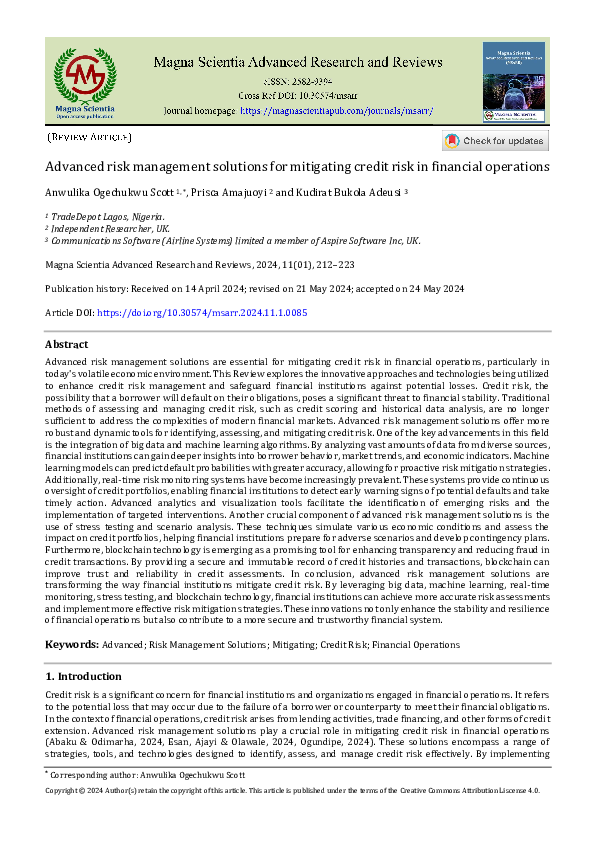 (PDF) Advanced risk management solutions for mitigating credit risk in ...