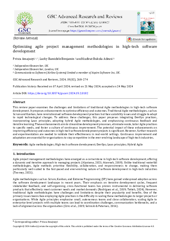 (PDF) Optimizing agile project management methodologies in high-tech software development