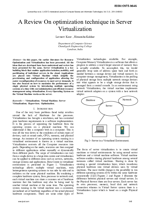(PDF) A Review On optimization technique in Server Virtualization
