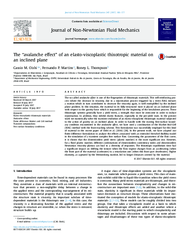 (PDF) The “avalanche effect” of an elasto-viscoplastic thixotropic ...