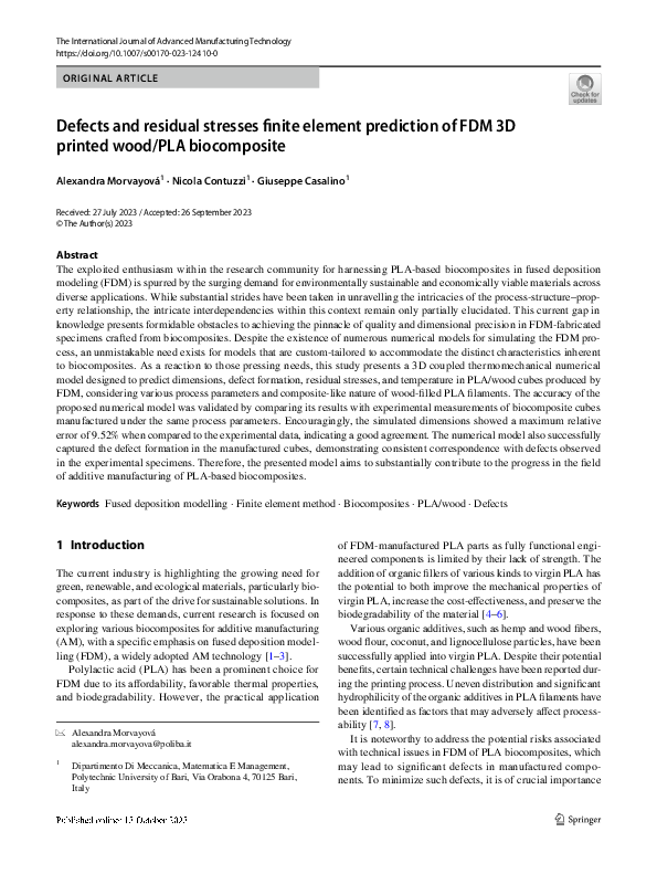 (PDF) Defects and residual stresses finite element prediction of FDM 3D printed wood/PLA ...