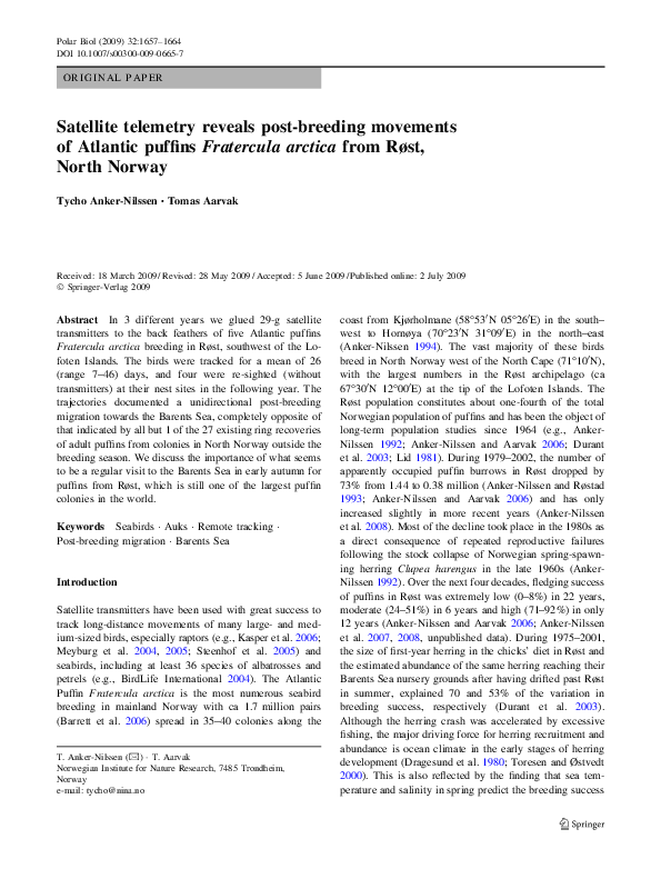 (PDF) Satellite telemetry reveals post-breeding movements of Atlantic ...