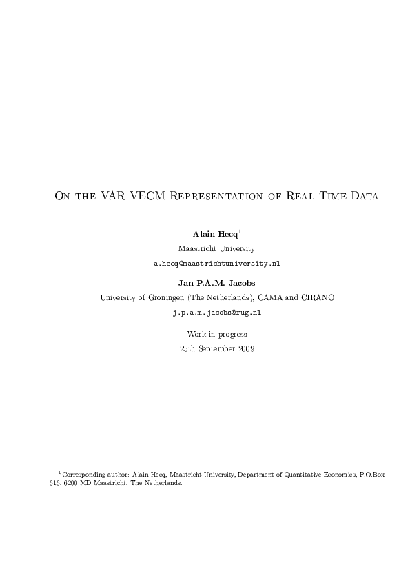 (PDF) On the VAR-VECM representation of real time data