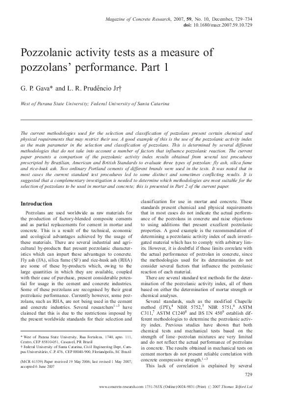 (PDF) Pozzolanic activity tests as a measure of pozzolans' performance ...