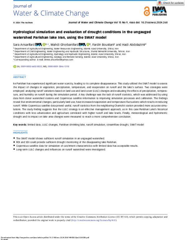 (PDF) Hydrological simulation and evaluation of drought conditions in ...