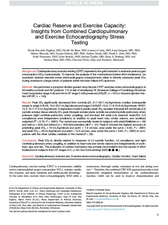 (PDF) Cardiac Reserve and Exercise Capacity: Insights from Combined ...