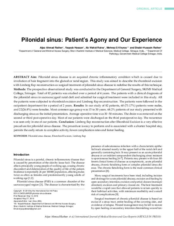 (PDF) Pilonidal sinus; patient's agony and our experience