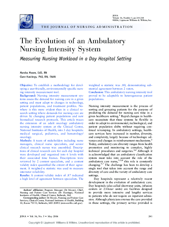 (PDF) The Evolution of an Ambulatory Nursing Intensity System