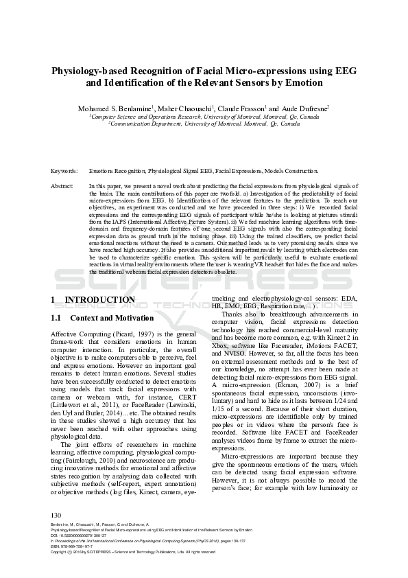 (PDF) Physiology-based Recognition of Facial Micro-expressions using EEG and Identification of ...