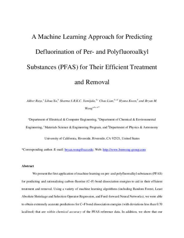 (PDF) A Machine Learning Approach for Predicting Defluorination of Per ...