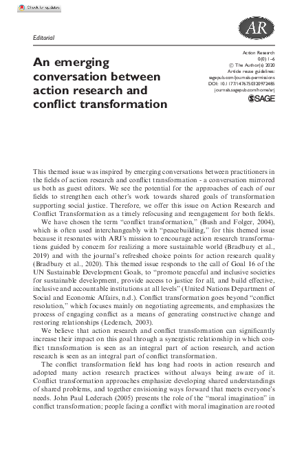 (PDF) An emerging conversation between action research and conflict ...