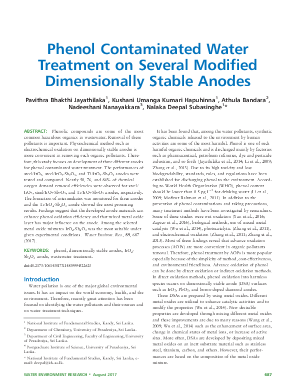 (PDF) Phenol Contaminated Water Treatment on Several Modified ...