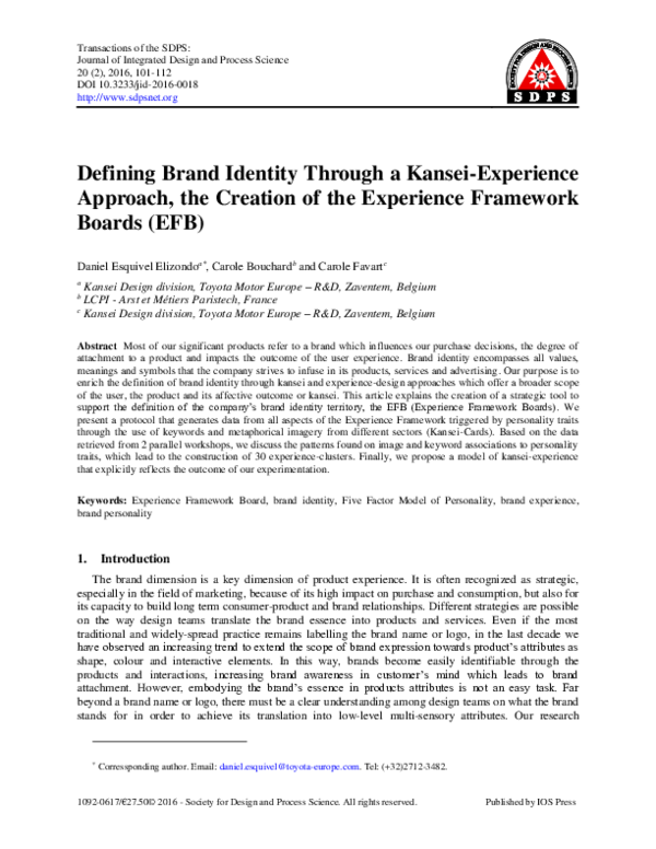 (PDF) Defining Brand Identity Through a Kansei-Experience Approach, the Creation of the ...
