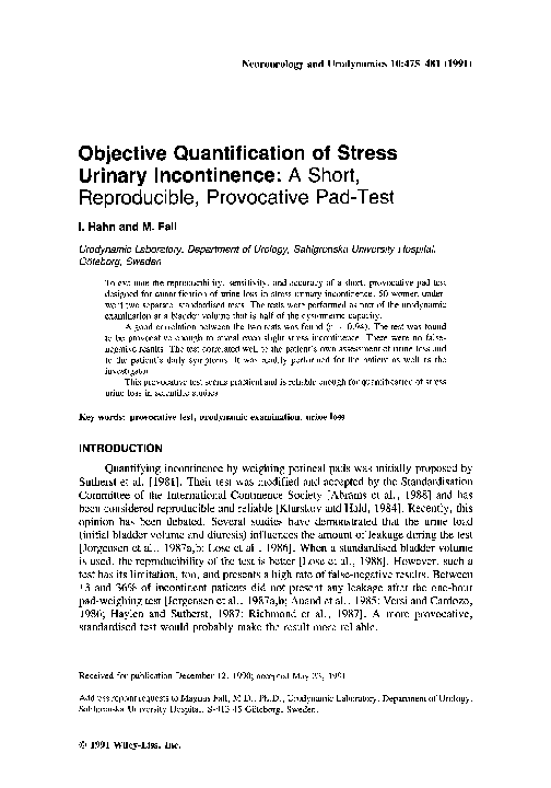 (PDF) Objective quantification of stress urinary incontinence: A short, reproducible ...
