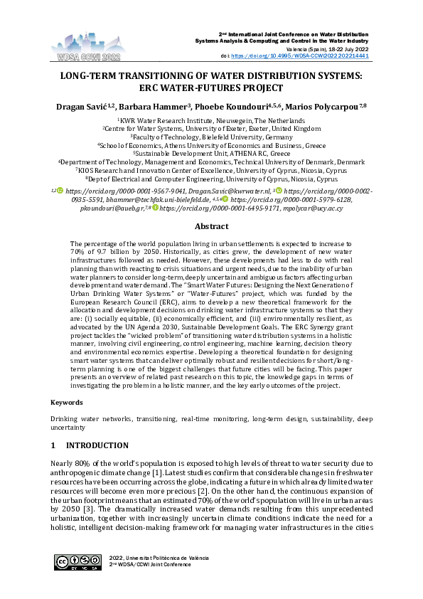 (PDF) Long-Term Transitioning of Water Distribution Systems: Erc Water ...