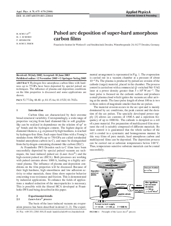(PDF) Pulsed arc deposition of super-hard amorphous carbon films