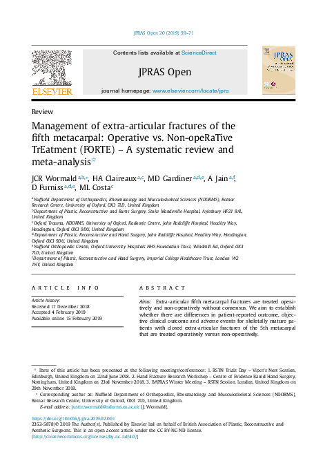 (PDF) Management of extra-articular fractures of the fifth metacarpal ...