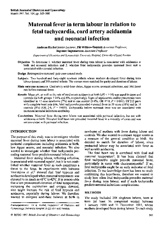 (PDF) Maternal fever in term labour in relation to fetal tachycardia ...