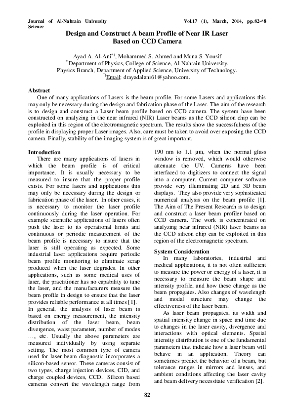 (PDF) Design and Construct A beam Profile of Near IR Laser Based on CCD ...