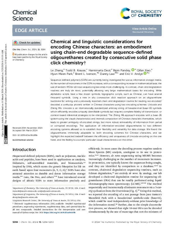 (PDF) Chemical and linguistic considerations for encoding Chinese ...