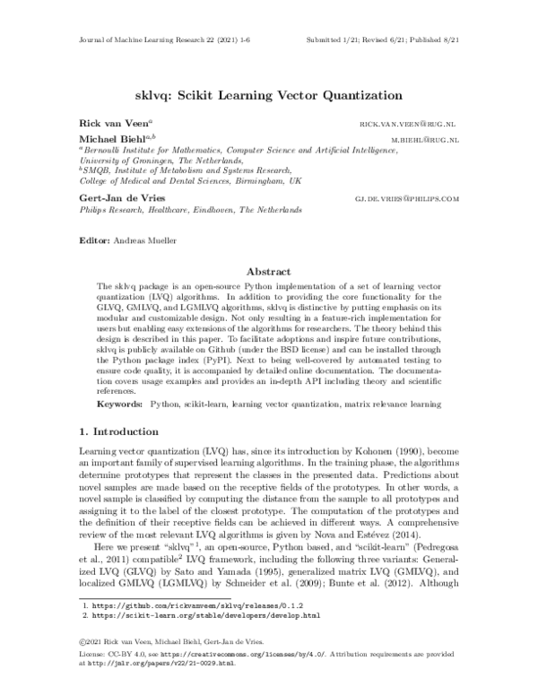 (PDF) sklvq : Scikit Learning Vector Quantization
