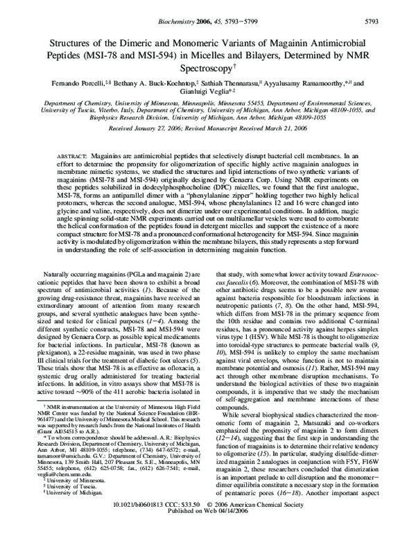(PDF) Structures of the Dimeric and Monomeric Variants of Magainin Antimicrobial Peptides (MSI ...