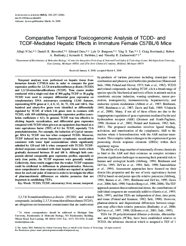 (PDF) Comparative Temporal Toxicogenomic Analysis of TCDD- and TCDF ...