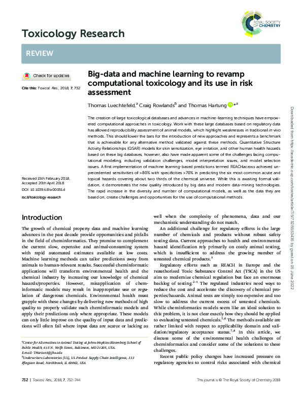 (PDF) Big-data and machine learning to revamp computational toxicology ...