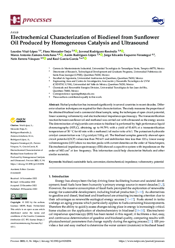 Electrochemical Characterization of Biodiesel from Sunflower Oil ...