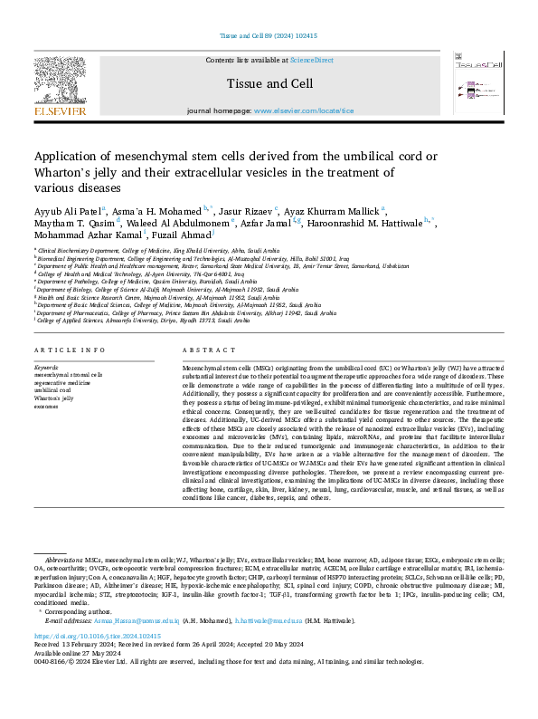(PDF) Application of mesenchymal stem cells derived from the umbilical cord or Wharton's jelly ...