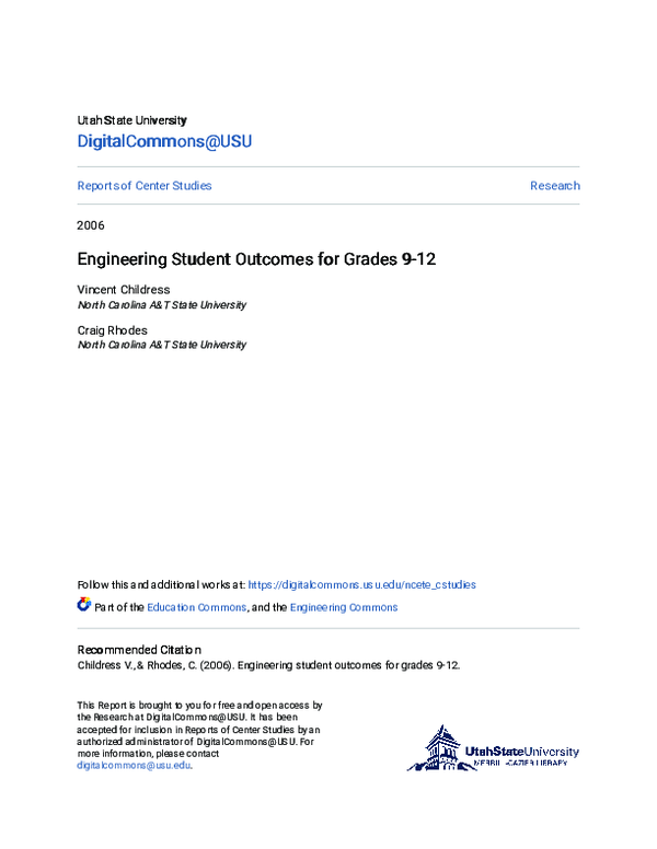(PDF) Engineering Student Outcomes for Grades 9 -12