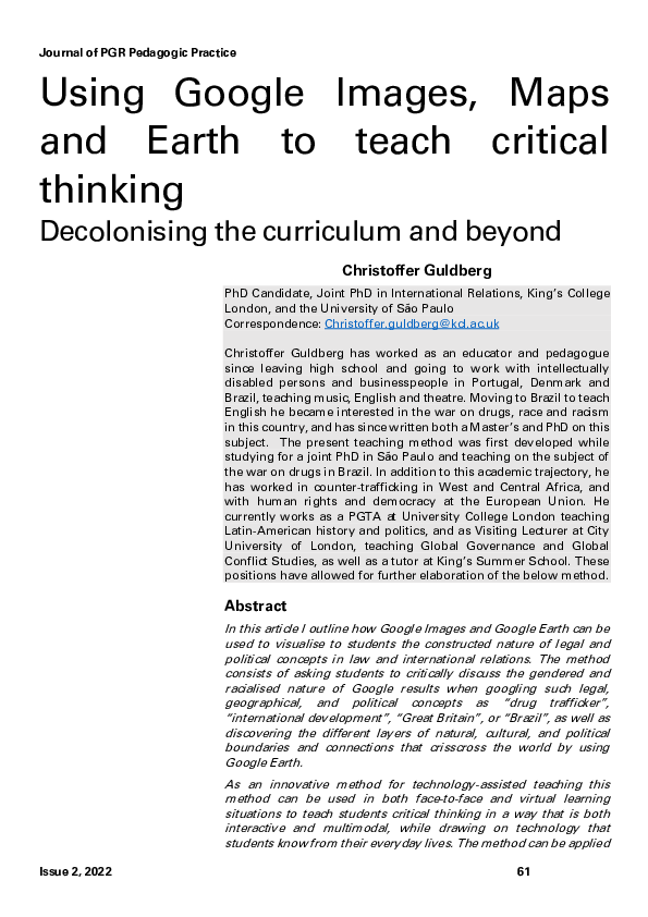 (PDF) Using Google Images, Maps and Earth to teach critical thinking ...