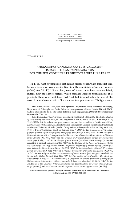 (PDF) "Philosophy can also have its chiliasm": Immanuel Kant's ...