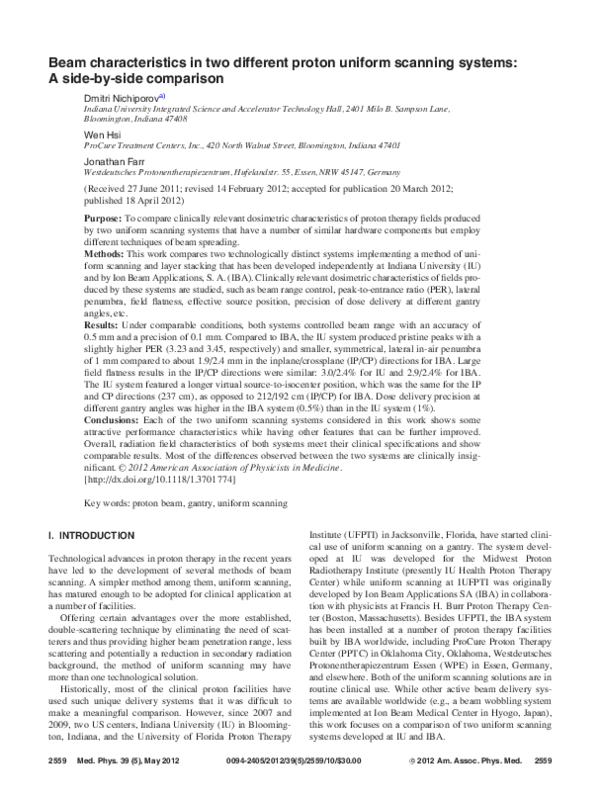 (PDF) Beam characteristics in two different proton uniform scanning ...