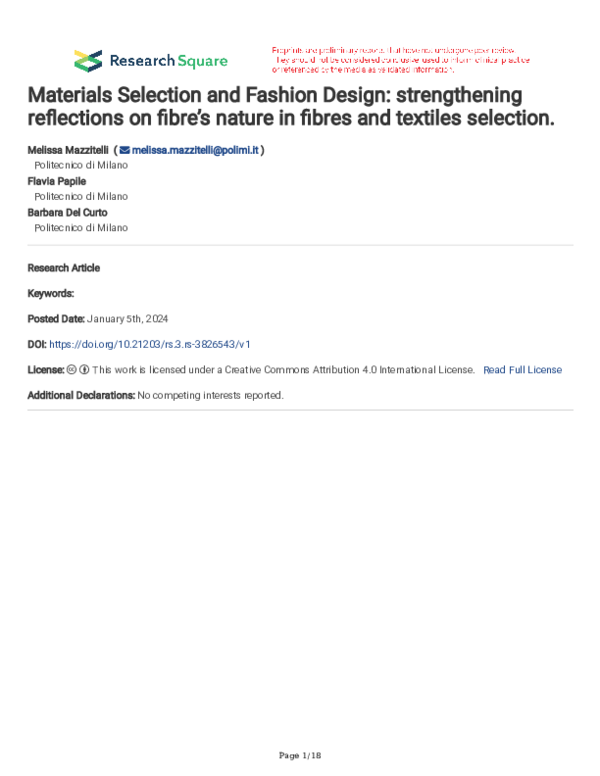 (PDF) Materials Selection and Fashion Design: strengthening reflections on fibre’s nature in ...