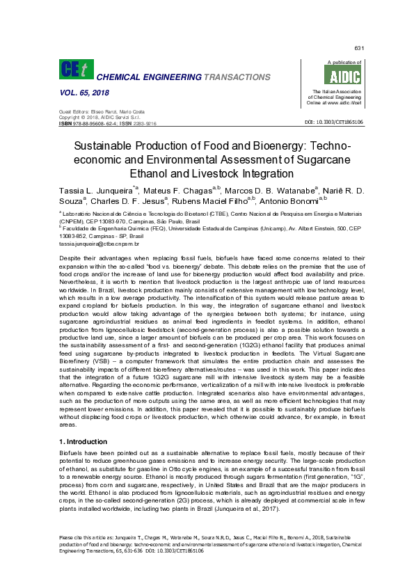 (PDF) Sustainable Production of Food and Bioenergy: Techno- economic and Environmental ...
