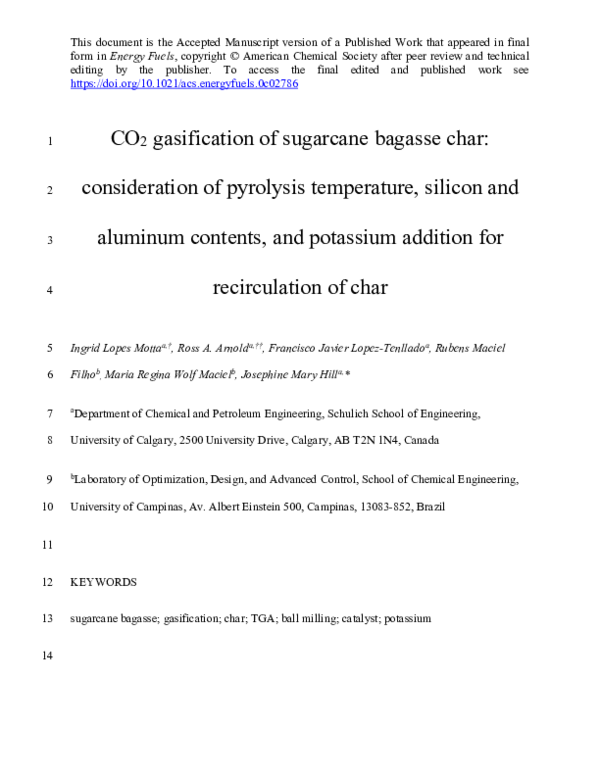 (PDF) CO 2 Gasification of Sugarcane Bagasse Char: Consideration of ...