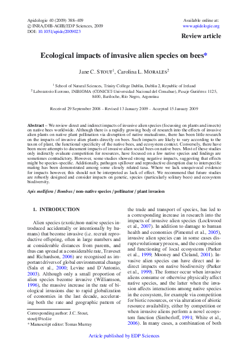 (PDF) Ecological impacts of invasive alien species on bees