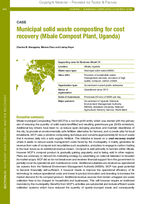 (PDF) Municipal solid waste composting for cost recovery (Mbale Compost ...