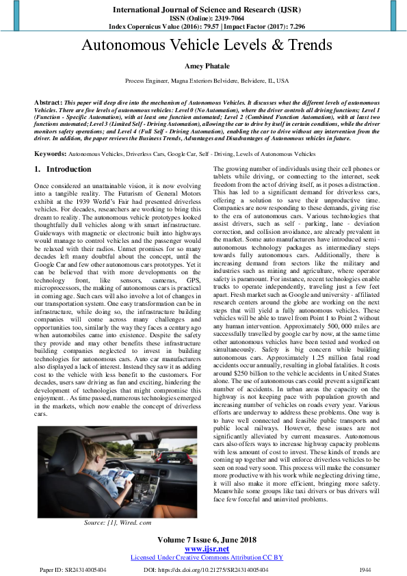 (PDF) Autonomous Vehicle Levels & Trends