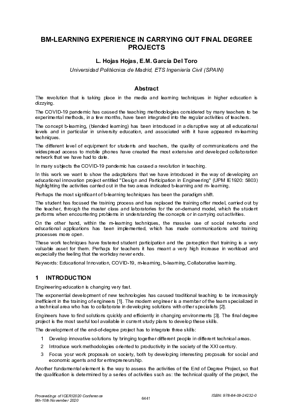 (PDF) BM-Learning Experience in Carrying Out Final Degree Projects