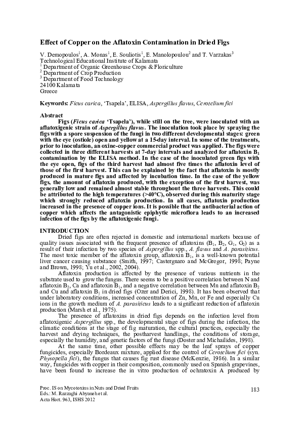 (PDF) Effect of Copper on the Aflatoxin Contamination in Dried Figs