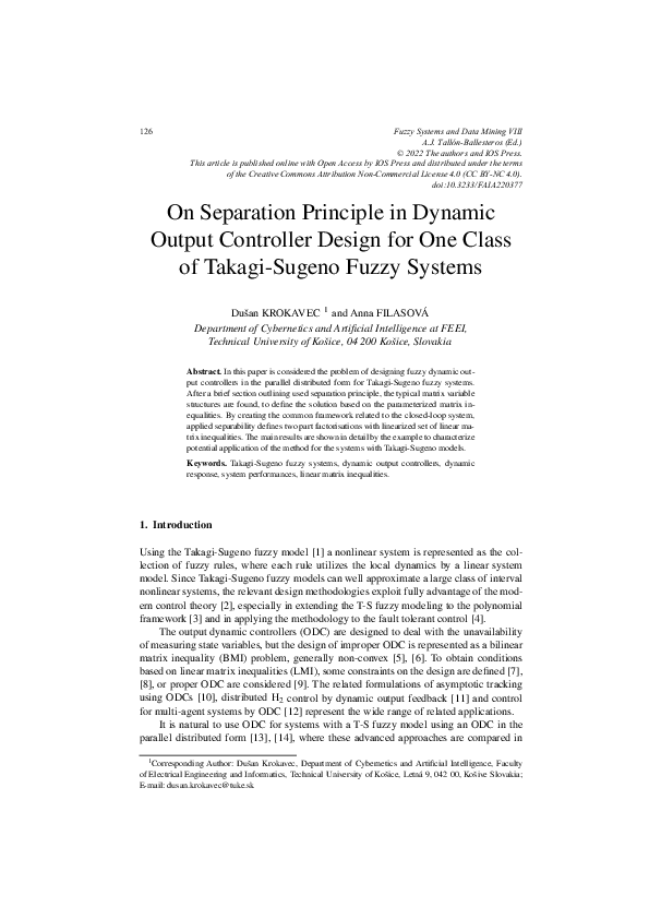 (PDF) On Separation Principle in Dynamic Output Controller Design for One Class of Takagi-Sugeno ...