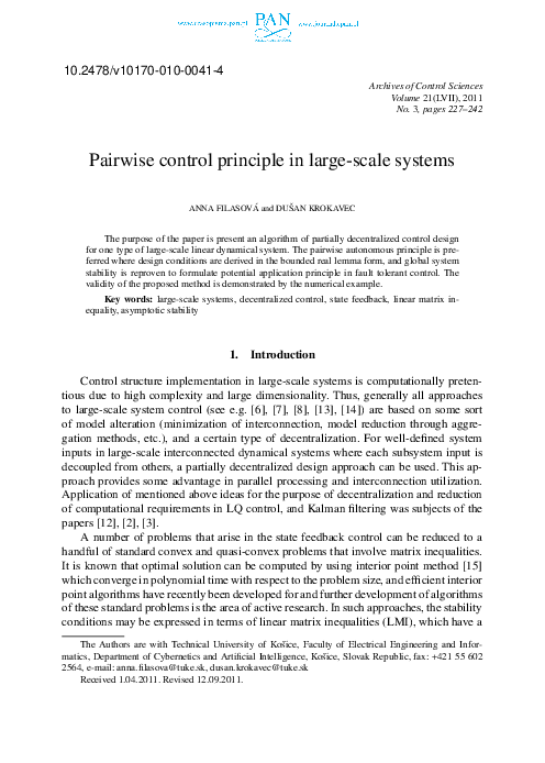 (PDF) Pairwise control principle in large-scale systems