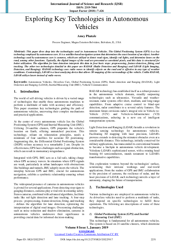(PDF) Exploring Key Technologies in Autonomous Vehicles